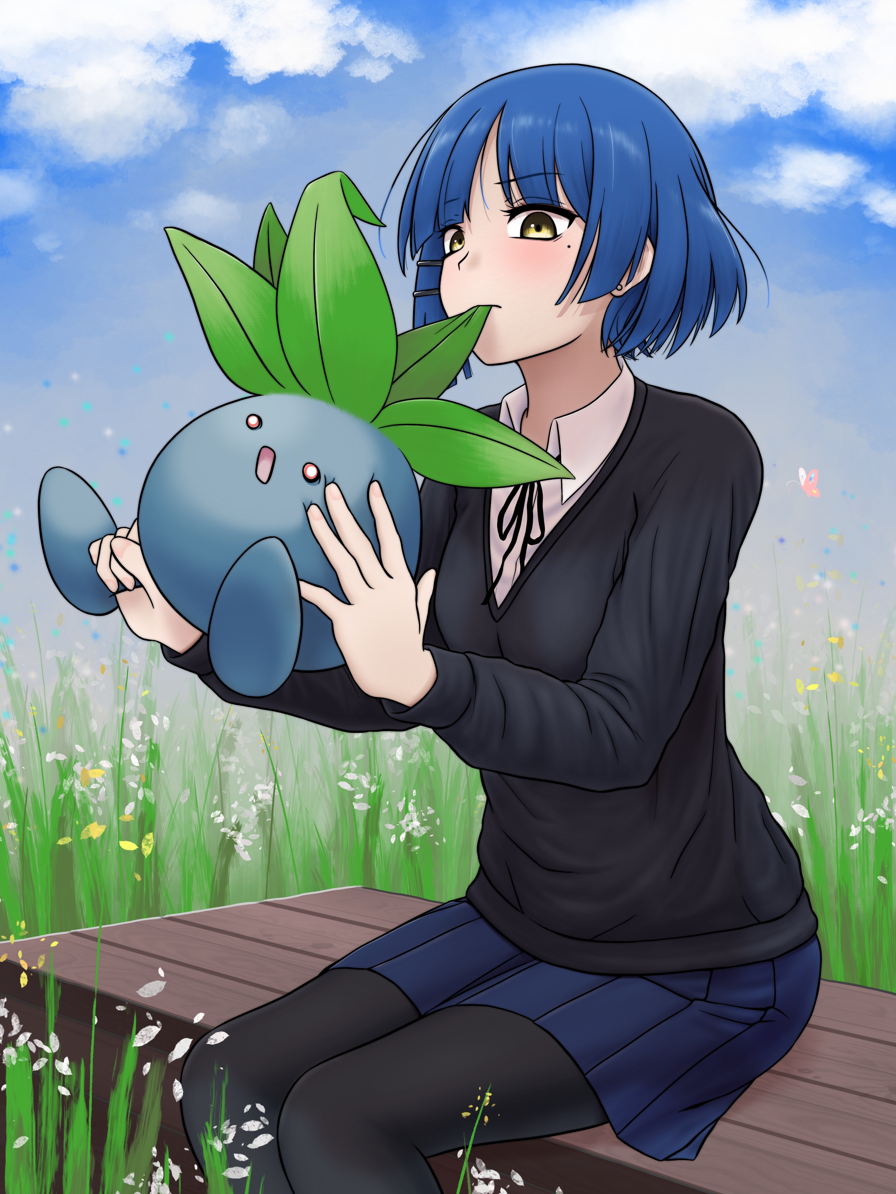 30kton bocchi the rock! pokemon oddish yamada ryou crossover pantyhose seifuku sweater ...